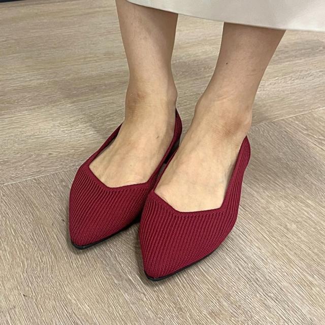 ケソウ（Kesou）/【19．5〜27．0cm】リブ編み ポインテッドトゥ 1．5cmヒール ニットパンプス