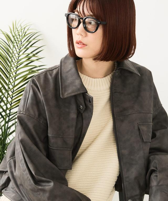 フォートポイント（FORT POINT）/【fort point】ムラ染め フェイクレザー ショート丈 ブルゾン