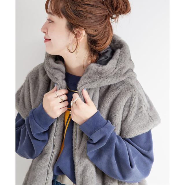 ベーセーストック（B．C STOCK）/《追加》【WEB＋一部店舗限定】手洗い可 / フード付きミンク調ファーベスト