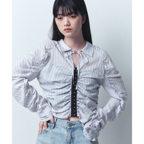 コードエー（CODE A）/Lyocell stripe blouse