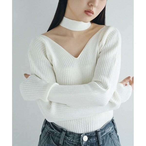 コードエー（CODE A）/open neck bow knit