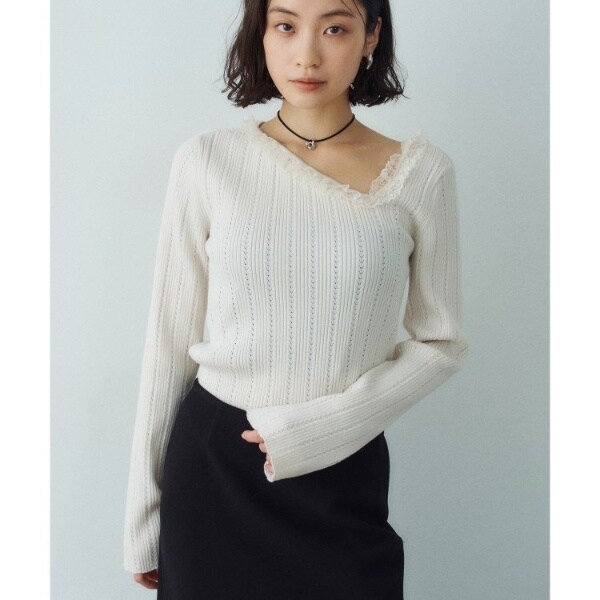 コードエー（CODE A）/lace frill asymmetric knit