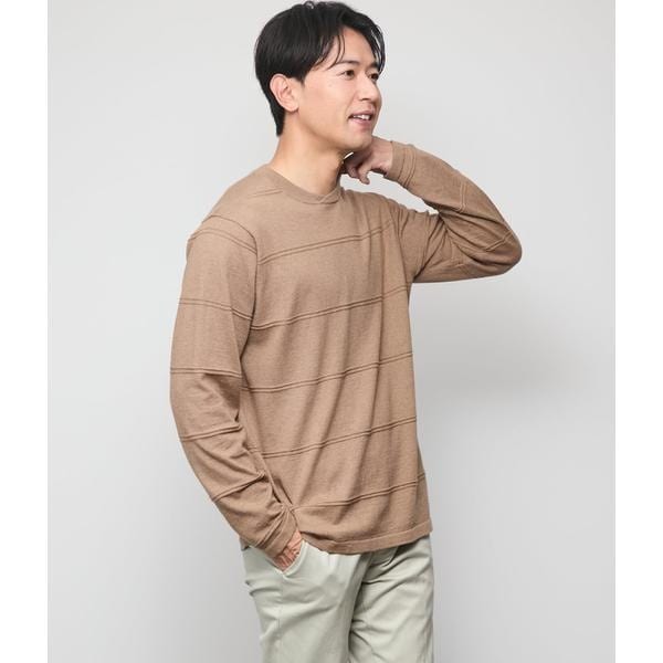 ニューヨーカー（NEWYORKER）/【ウォッシャブル】クルーネックタック 編み柄ボーダー ニット