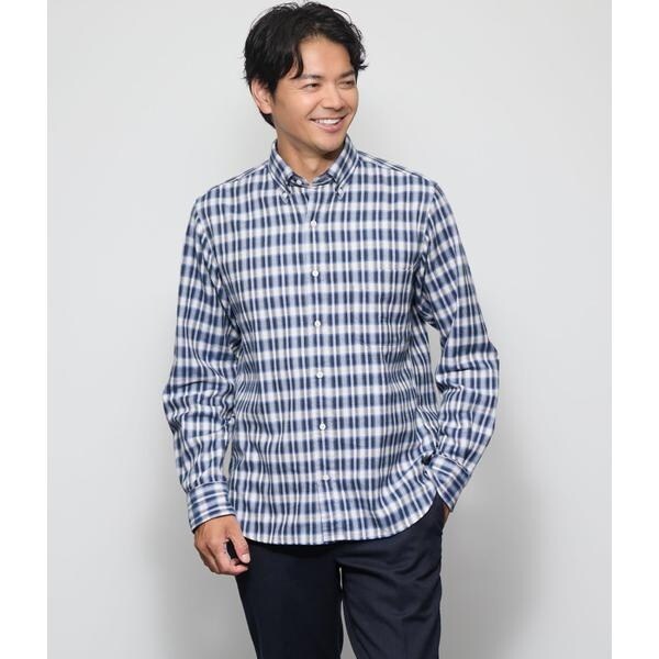 ニューヨーカー（NEWYORKER）/起毛 ネルグラデーションチェック 長袖ショートボタンダウンシャツ