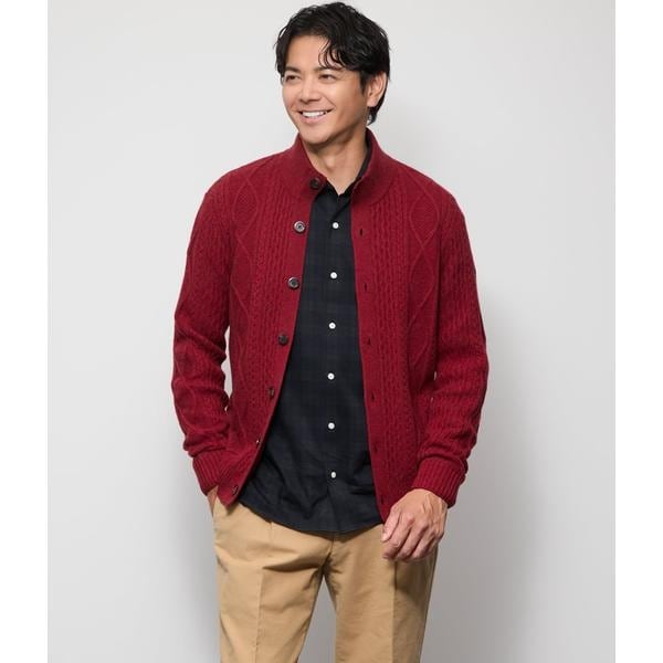 ニューヨーカー（NEWYORKER）/カシミヤ混 ケーブル スタンドカラーカーディガン