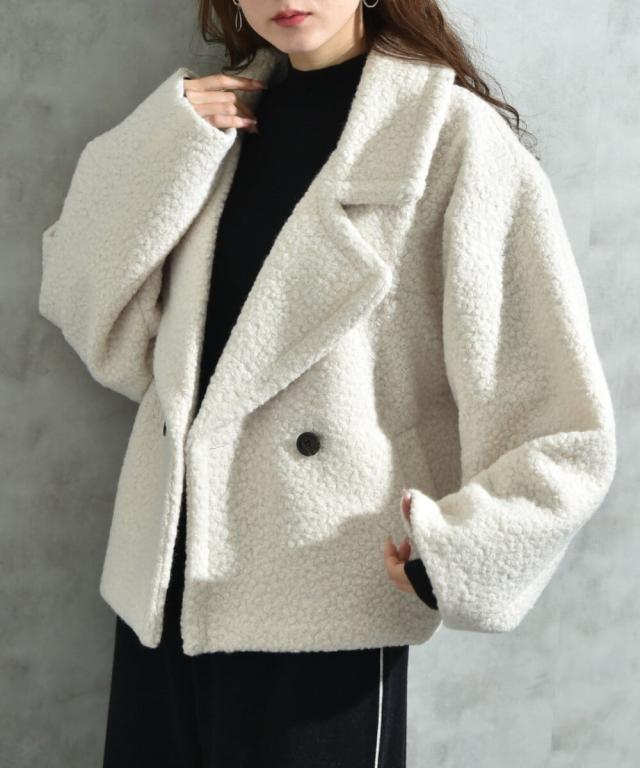 インタープラネット（INTERPLANET）/ブークレツイードダブルショート丈コート