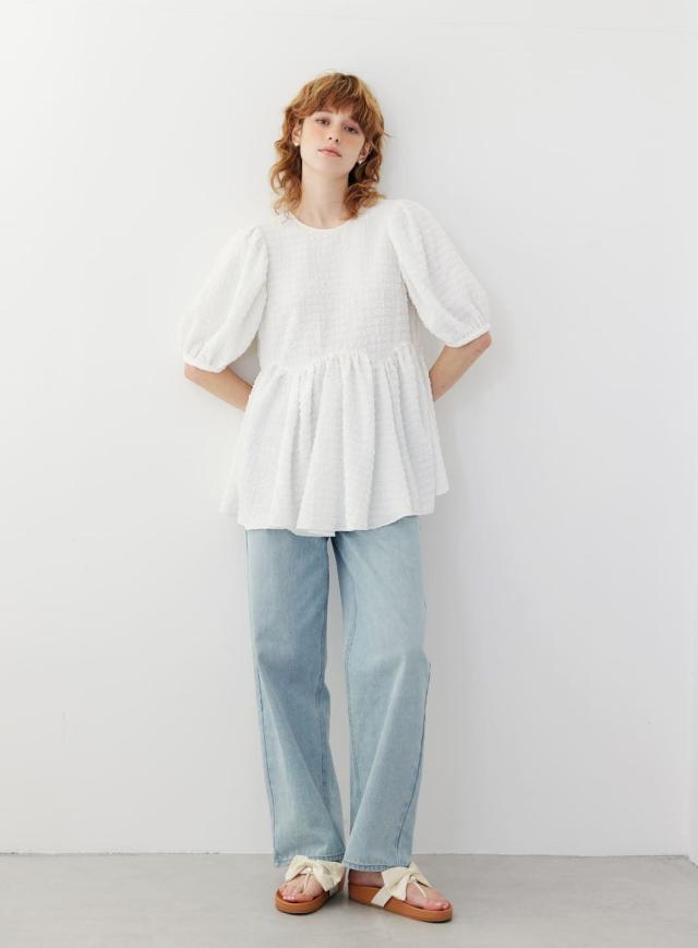 コエル（COEL）/ポップコーンペプラムブラウス