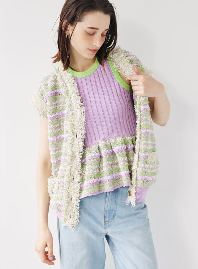 コエル（COEL）/ツイードミックスペプラムニット