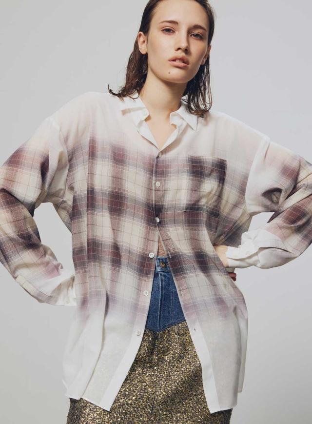 コエル（COEL）/グラデーションチェックシアーシャツ