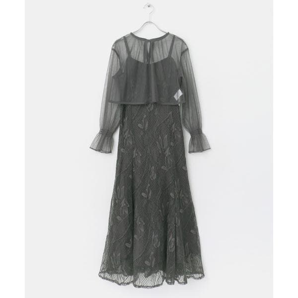 アーバンリサーチ ロッソ（URBAN RESEARCH ROSSO）/チュールブラウス付き配色レースドレス