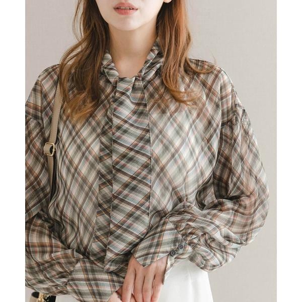 アーバンリサーチ ロッソ（URBAN RESEARCH ROSSO）/チェックボウタイボリュームブラウス