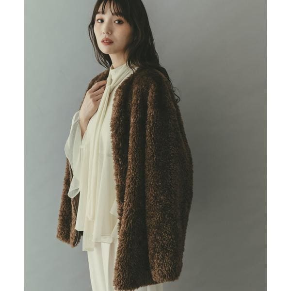 アーバンリサーチ ロッソ（URBAN RESEARCH ROSSO）/『WEB/一部店舗限定』ノーカラーファーボアZIPブルゾン