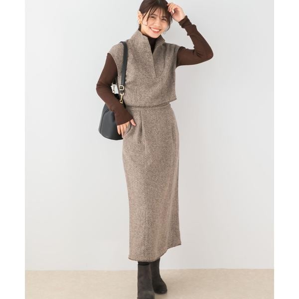 アーバンリサーチ ロッソ（URBAN RESEARCH ROSSO）/F by ROSSO　ツイードハーフZIPプルオーバー+スカート