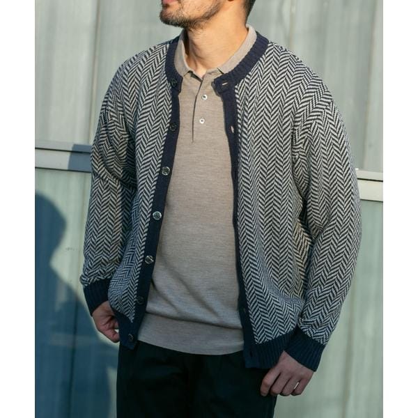 アーバンリサーチ ロッソ（URBAN RESEARCH ROSSO）/『XLサイズあり』ヘリンボーン柄クルーニットカーディガン