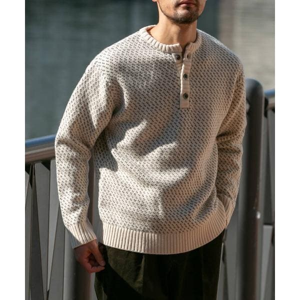 アーバンリサーチ ロッソ（URBAN RESEARCH ROSSO）/『XLサイズあり』バーズアイ柄ヘンリーネックニット