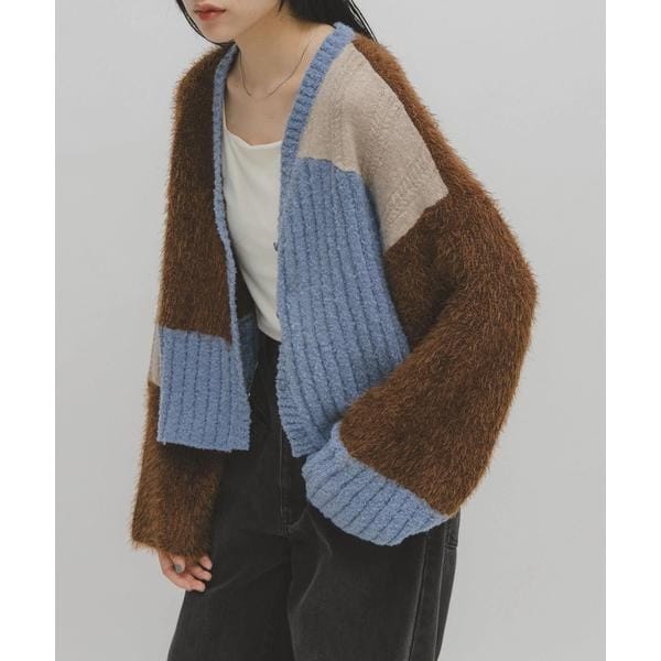 KBF（KBF）/パッチワークニットカーディガン