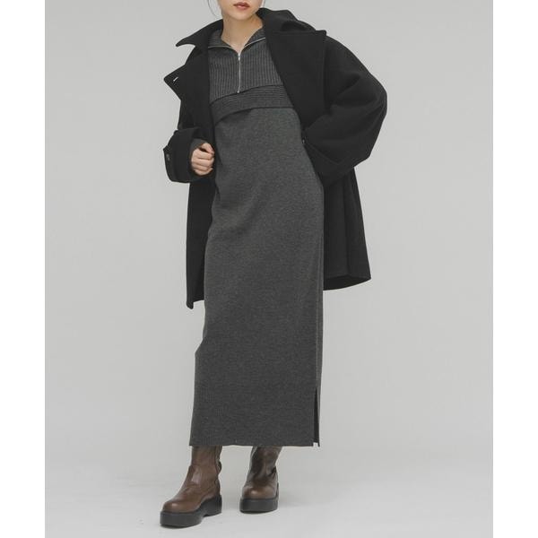 【NEW】KBF（KBF）/ハーフZIPレイヤードニットワンピース