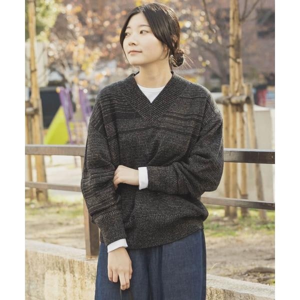 エカル（EKAL）/Vネックバルキーボーダーニット