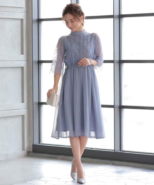 ハレモード（haremode）/結婚式・二次会・セレモニーシーン対応　ワンピース・パーティードレス スタンドカラーフレアドレス