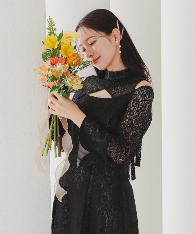 ハレモード（haremode）/結婚式・二次会・セレモニーシーン対応　ワンピース・パーティー　ショルダークロスラインレースドレス