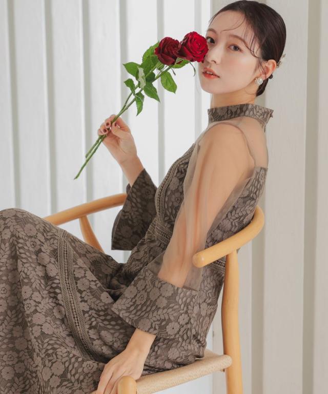 ハレモード（haremode）/結婚式・二次会・セレモニーシーン対応　ワンピース・パーティー　レース切替フレアスカートドレス