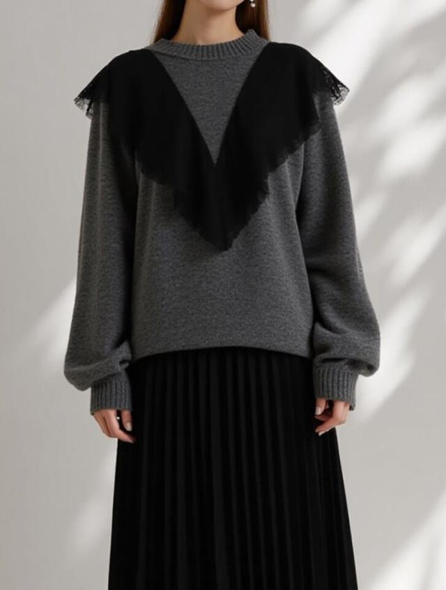 フィフス（fifth）/アルパカタッチレースフリルカラーニット