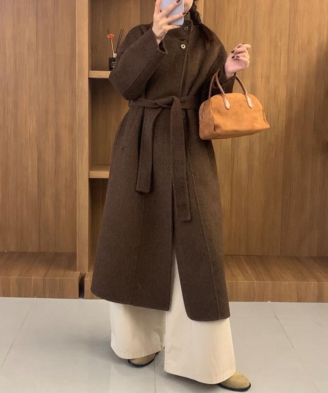 バニコ（Banico）/【BANICO】スタンドカラー ベルト付きウールロングコート