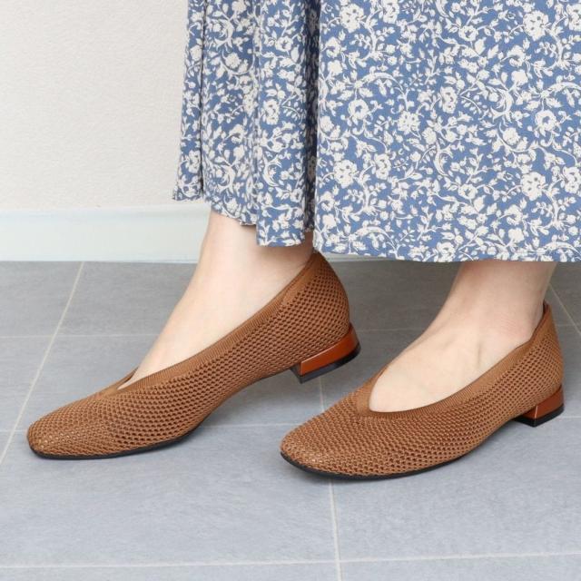 エイチエス（HS）/日本製 HS Vカット メッシュ フラット パンプス