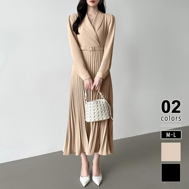 COCOMOMO（COCOMOMO）/プリーツワンピース ベルト付きカシュクールワンピース オフィスカジュアル ワンピース きれいめ