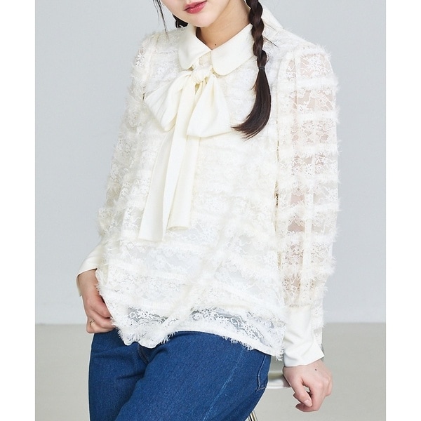 セルフィスト（SELFIST）/マルチWAYリボン付き フリンジレースブラウス