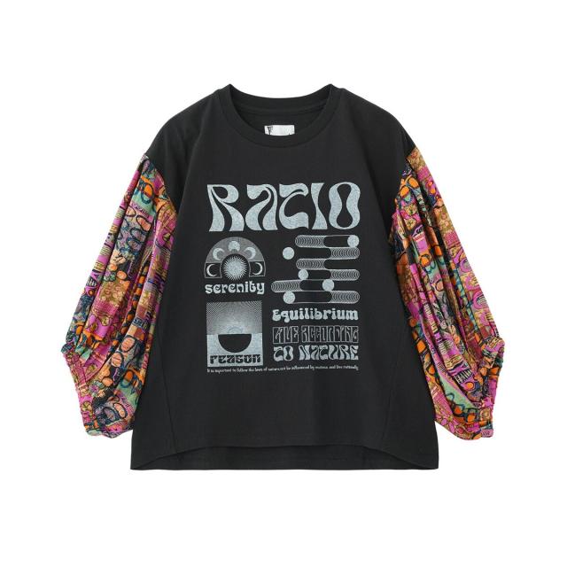 ローズバッド（ROSE BUD）/(OKIRAKU×ROSEBUD)リメイクライクプリントスリーブトップ