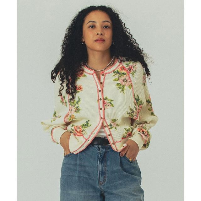 ローズバッド（ROSE BUD）/mag．byc/FLOWER PRINT WAFFLE CARDIGAN