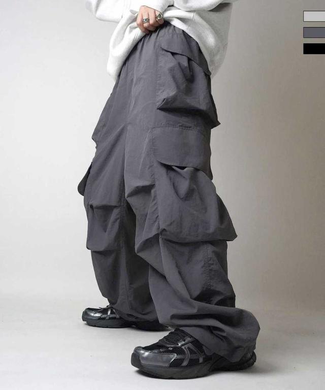 イルズ（ILLS）/ILL’S マルチポケット ナイロンカーゴパンツ 裾ドローコード ワイドパンツ