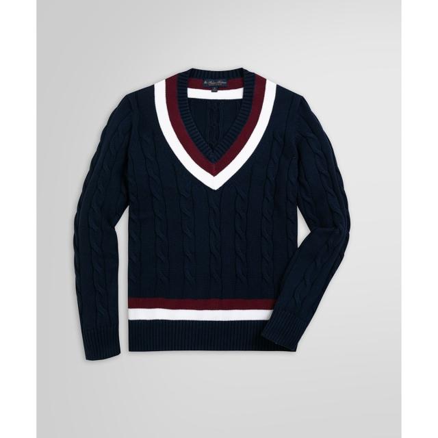 ブルックスブラザーズ（Brooks Brothers）/スーピマコットン ケーブル Vネックテニスセーター