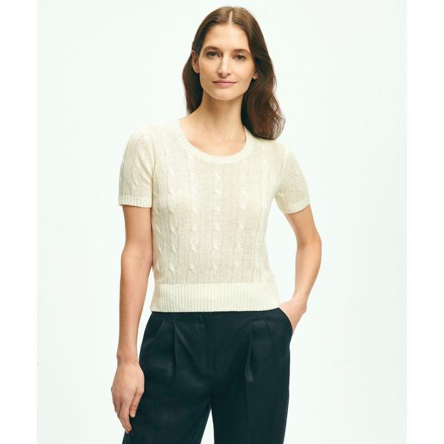 ブルックスブラザーズ（Brooks Brothers）/リネン ケーブル クルーネック ショートスリーブセーター