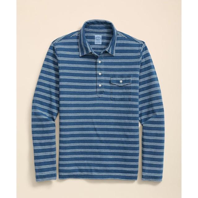 ブルックスブラザーズ（Brooks Brothers）/コットンジャージー インディゴ トリプルストライプ ロングスリーブ ポロシャツ