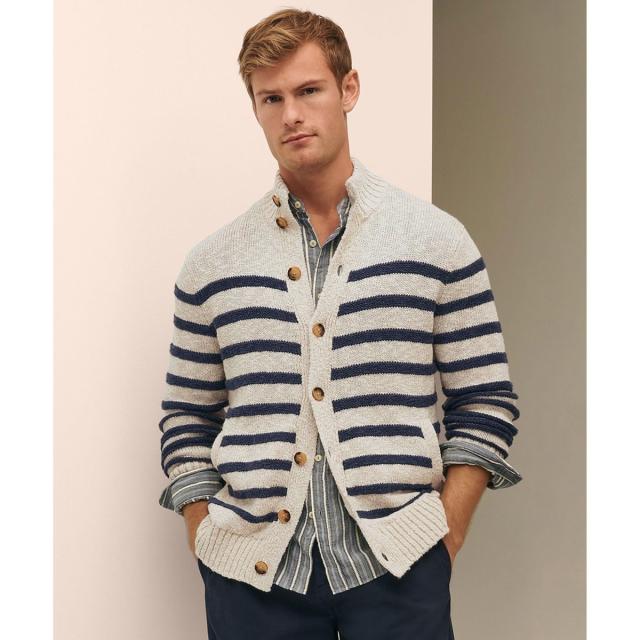 ブルックスブラザーズ（Brooks Brothers）/コットン/リネン マリナーストライプ モックネックカーディガン