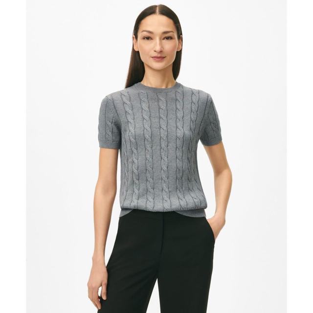 ブルックスブラザーズ（Brooks Brothers）/スーピマコットン ケーブル クルーネック ショートスリーブセーター