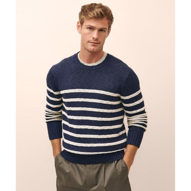 ブルックスブラザーズ（Brooks Brothers）/コットン/リネン マリナーストライプ クルーネックセーター