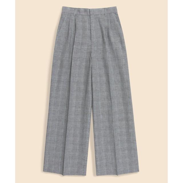 ブルックスブラザーズ（Brooks Brothers）/リネン／コットン　グレンチェック　プリーテッド　ワイドレッグパンツ