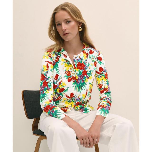 ブルックスブラザーズ（Brooks Brothers）/コットン　フラワープリント　クルーネック　カーディガン