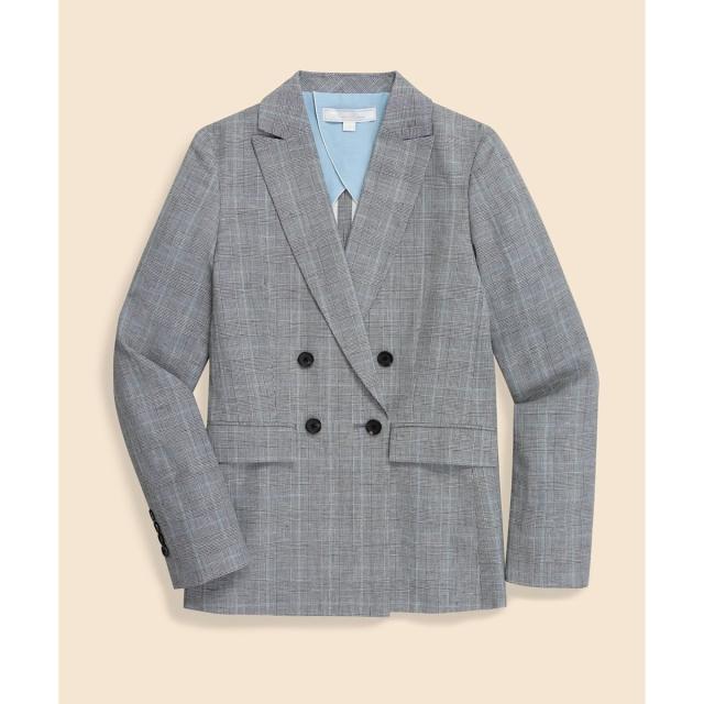 ブルックスブラザーズ（Brooks Brothers）/リネン／コットン　グレンチェック　ダブル４ボタン　ピークトラペルジャケット