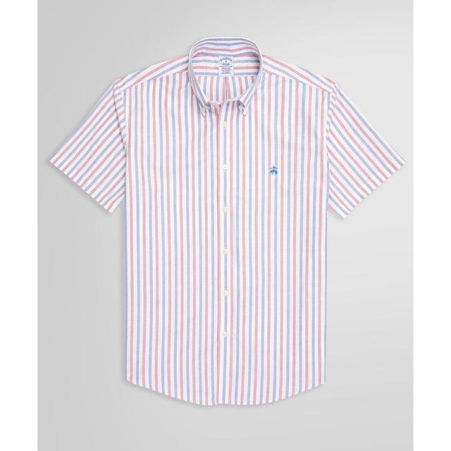 ブルックスブラザーズ（Brooks Brothers）/ストレッチオックスフォード　GFロゴ　ストライプ　ショートスリーブ　カジュアルシャツ　Re…