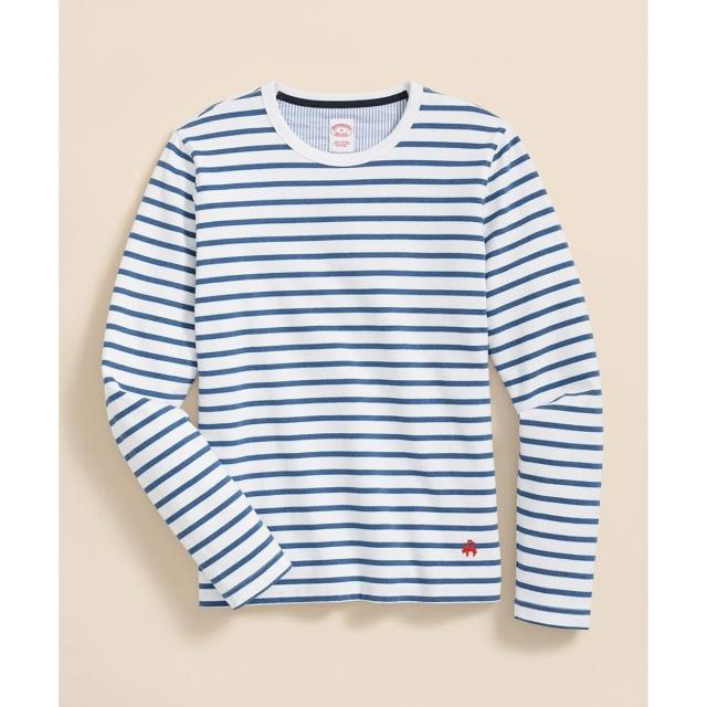 ブルックスブラザーズ（Brooks Brothers）/スウェードコットン　GFロゴ　マリナーストライプ　ロングスリーブTシャツ