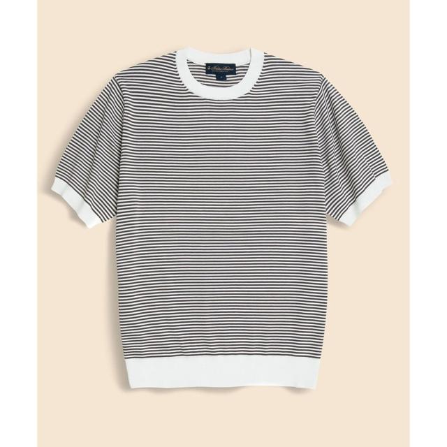 ブルックスブラザーズ（Brooks Brothers）/コットン／シルク　ストライプ　クルーネック　ショートスリーブセーター
