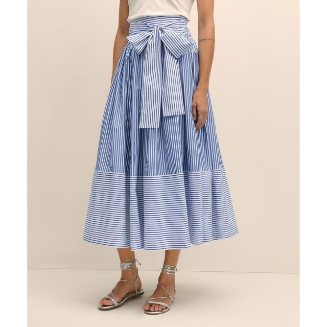 ブルックスブラザーズ（Brooks Brothers）/コットン　ストライプ　ボウウエストベルト　マキシスカート