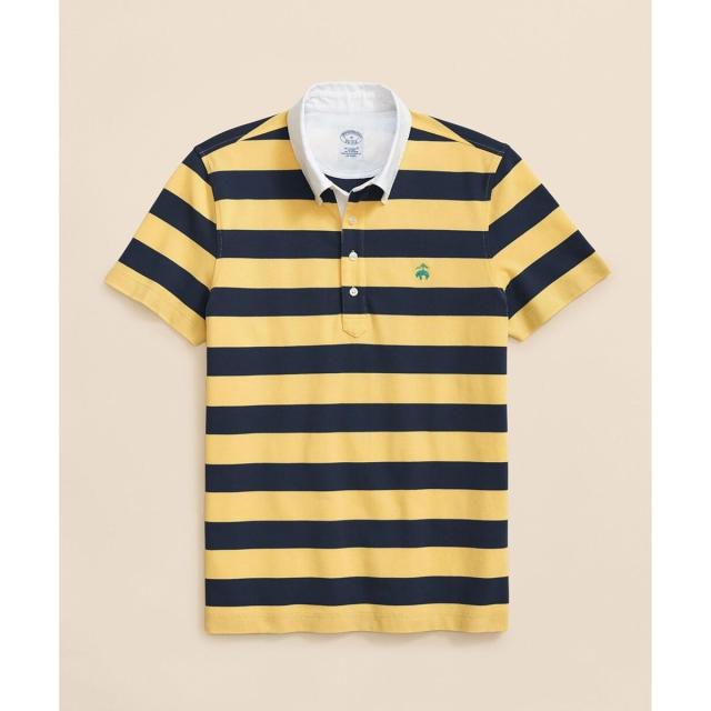 ブルックスブラザーズ（Brooks Brothers）/スーピマコットンストレッチ　ピケ　GFロゴ　ストライプ　ポロシャツ