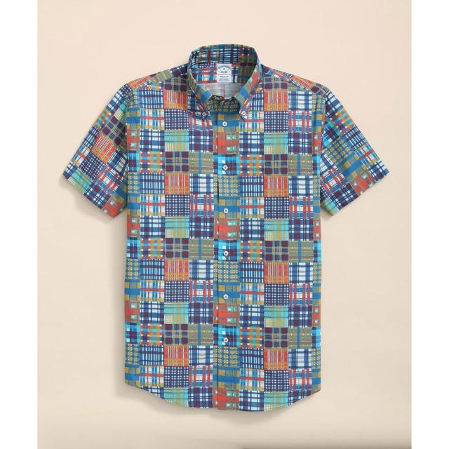 ブルックスブラザーズ（Brooks Brothers）/コットンポプリン　マドラスパッチワークプリント　ショートスリーブカジュアルシャツ　Regu…