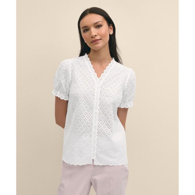 ブルックスブラザーズ（Brooks Brothers）/コットン　アイレット　ショートスリーブ　ブラウス