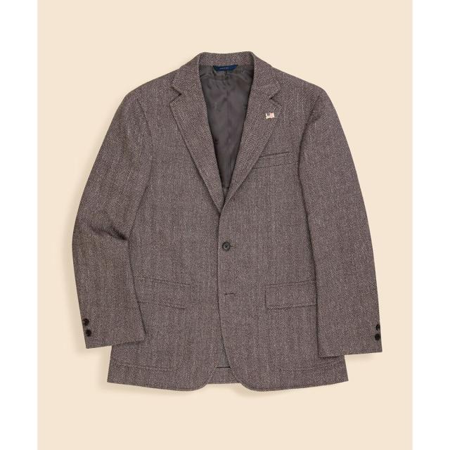 ブルックスブラザーズ（Brooks Brothers）/ウール／コットン／リネン　ヘリンボーン　段返り３釦サックジャケット　Traditional　Made